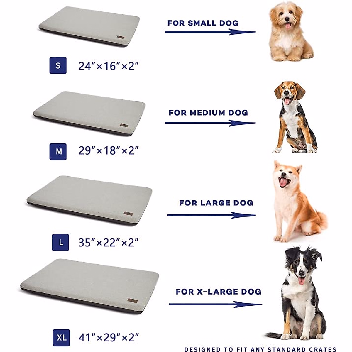 Panku Large Dog Bed, Washable Waterproof Memory Foam Crate Mat, Outdoor Bed, Calming Mat (Grey, 35x22x2)