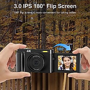 4K Digital Camera 60FPS Auto Focus 48MP Vlogging Video Camera 16X Digital Zoom Camera with 180°Flip Screen Anti-Shake Compact Camera for Beginner 32GB Memory Card