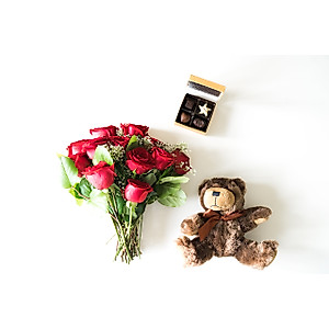 From You Flowers - One Dozen Red Roses & Chocolate & Teddy Bear with Glass Vase (Fresh Flowers) Birthday, Anniversary, Get Well, Sympathy, Congratulations, Thank You