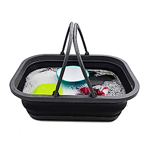 SAMMART 12L (3.17 gallon) Collapsible Tub with Handle - Portable Outdoor Picnic Basket/Crater - Foldable Shopping Bag - Space Saving Storage Container (1, Grey/Black)
