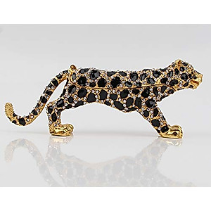 SEVENBEES 24K Golden 5.7in Leopard Jewelry Trinket Boxes Hinged with Swarovski Crystal Element Design Leopard Figurine Collectible