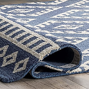 nuLOOM Meadow Hand Tufted Wool Tribal Geometric Area Rug, 4' x 6', Blue