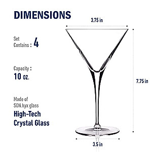 Luigi Bormioli Crescendo 10 Ounce Martini Glasses Set Of 4, Crystal SON-hyx Glass, Made In Italy.