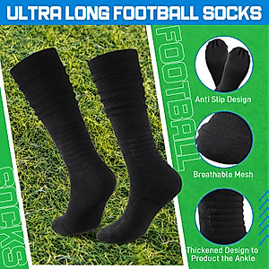 Jeere 6 pairs Scrunch Football Socks Extra Long Padded Knee High Socks Athletic tube scrunched socks for men women adults youth basketball Baseball soccer, black and white