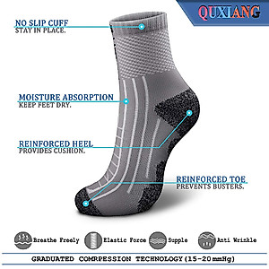 QUXIANG Compression Socks for Women & Men Circulation 3/6/7 Pairs Arch Ankle Support 15-20 mmHg Best for Running Cycling (Multi 31,L/XL)