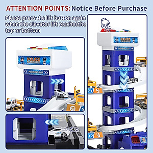 Car Garage Playset for 1:64 Police Cars, Racing Cars & Helicopter, Car Parking Playsets Toy with Elevator Parking Lot for Toddlers 1-3, Car Track for Kids Build Up to 5 Levels with 24 Parking Spaces