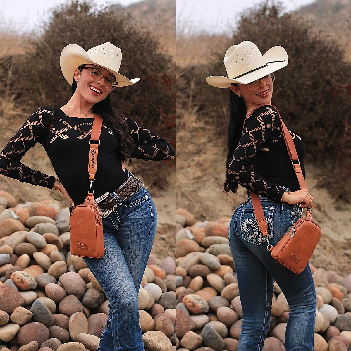 Wrangler Small Crossbody Sling Bags for Women Fanny Packs Chest Bag for Travel,WG87-210ADBR