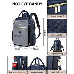 LOVEVOOK Laptop Backpack for Women, 15.6 Inch Computer Backpack for Teacher Nurse with Water Resistant, Lightweight Travel Work Backpack with USB Charging Port, Quilted Commuter Backpack purse, Blue