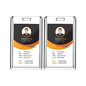 KTRIO 2 Pack Heavy Duty Badge Holder, Clear Acrylic ID Card Holder with Easy Access Thumb Hole, Hard Plastic ID Badge Holder for Student, Nurse and Office - Vertical