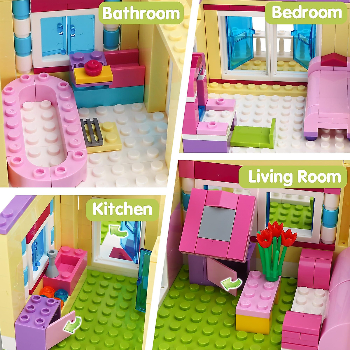 BRICK STORY Girls Friends House Building Kit, 892 PCS Big Villa Building Blocks City Family Beach House Model Toy Set Apartment Room Playset with 4 Mini People and Car for Girls Kids Aged 6 and Up