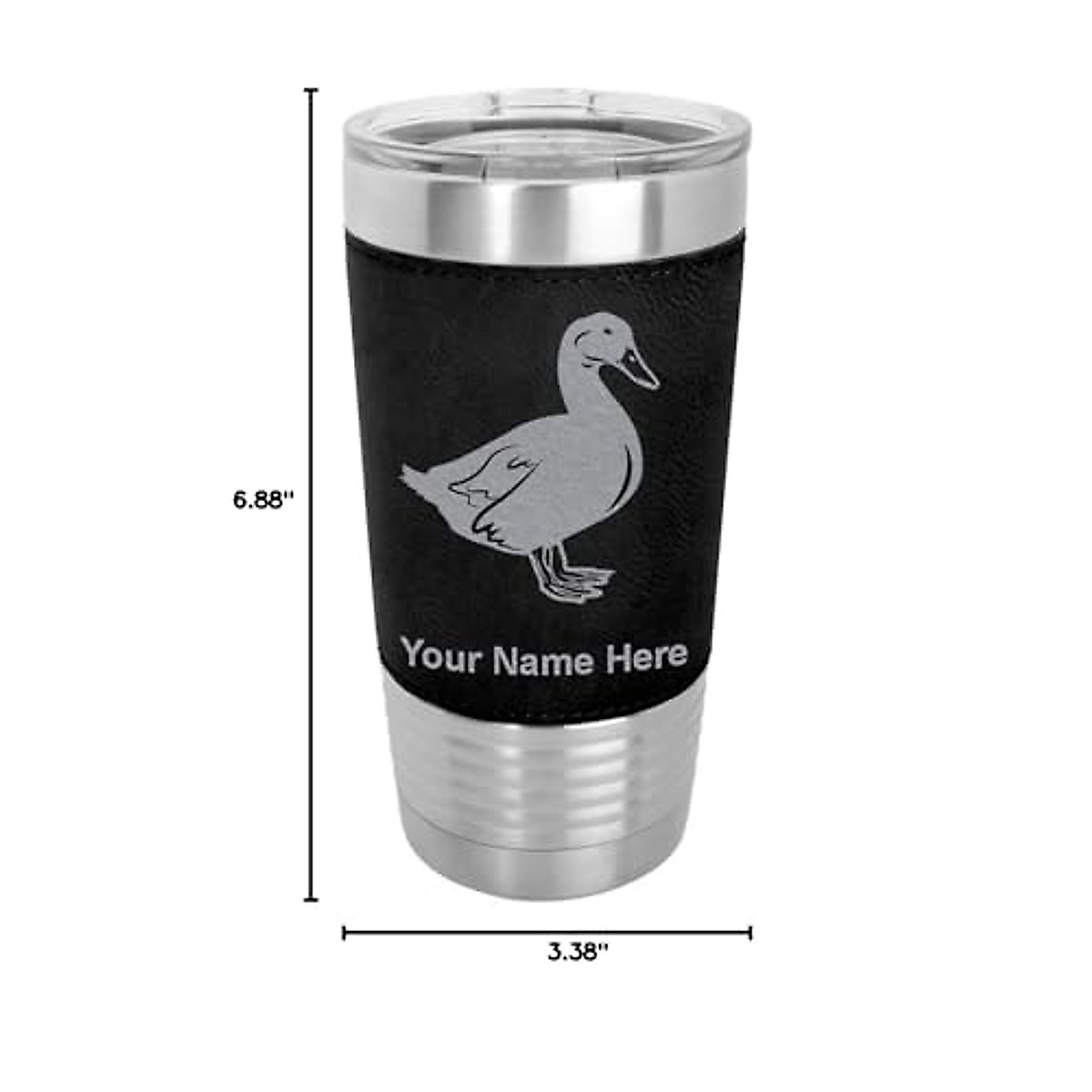 LaserGram 20oz Vacuum Insulated Tumbler Mug, Duck, Personalized Engraving Included (Faux Leather, Black)
