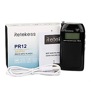 Retekess PR12 Digital Radio, Pocket Radio AM FM, Mini Radio with Micro SD, Backlit Display and Earphone Jack, Suit for Jogging and Gym (Black)