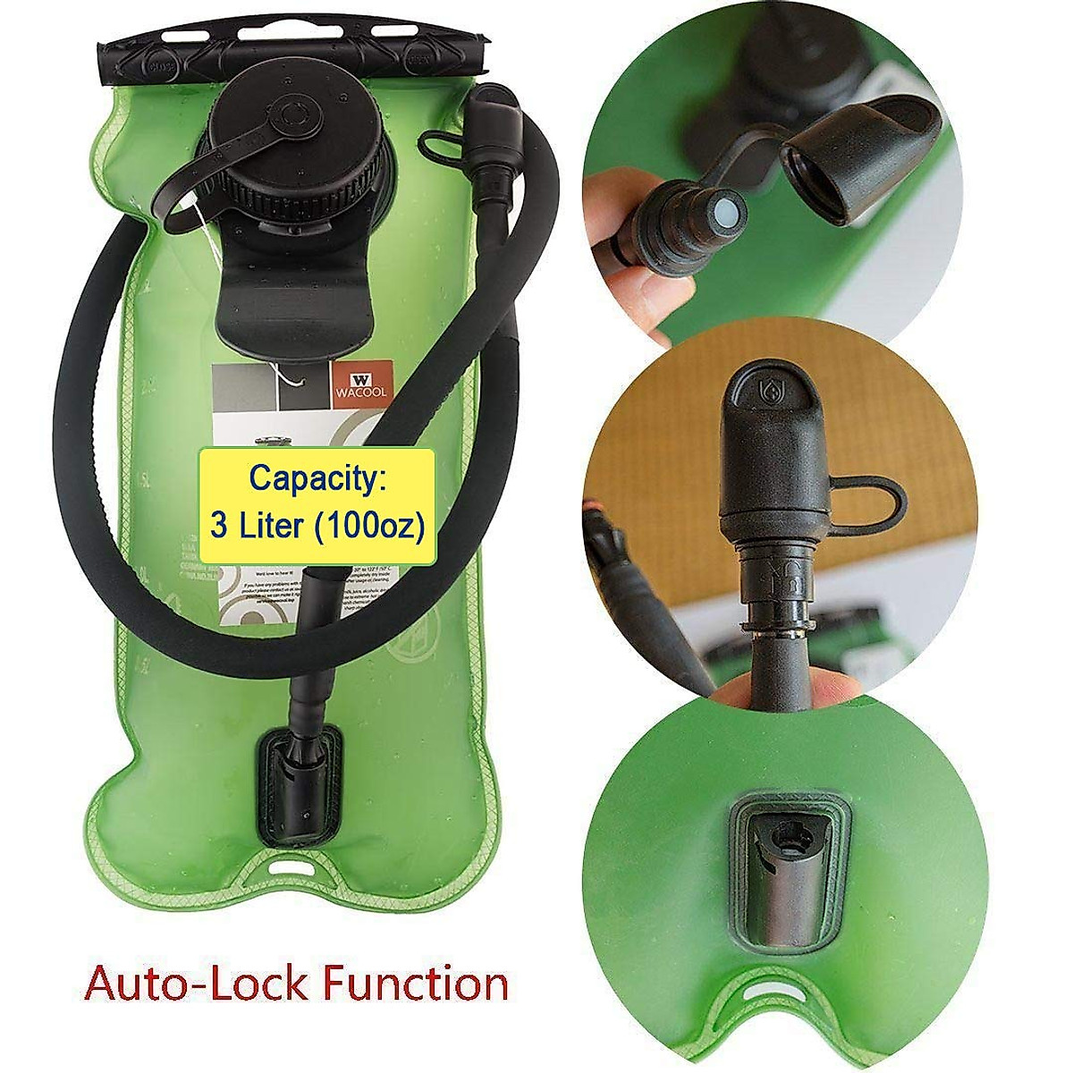 WACOOL 3L 3Liter 100oz BPA Free EVA Hydration Pack Bladder, Leak-Proof Water Reservoir (Green(Double Opening))