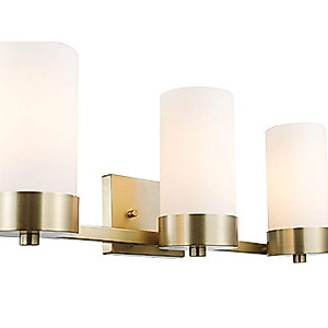 Globe Electric 51616 Marcie 3-Light Vanity Light, Matte Brass, Frosted Glass Shades