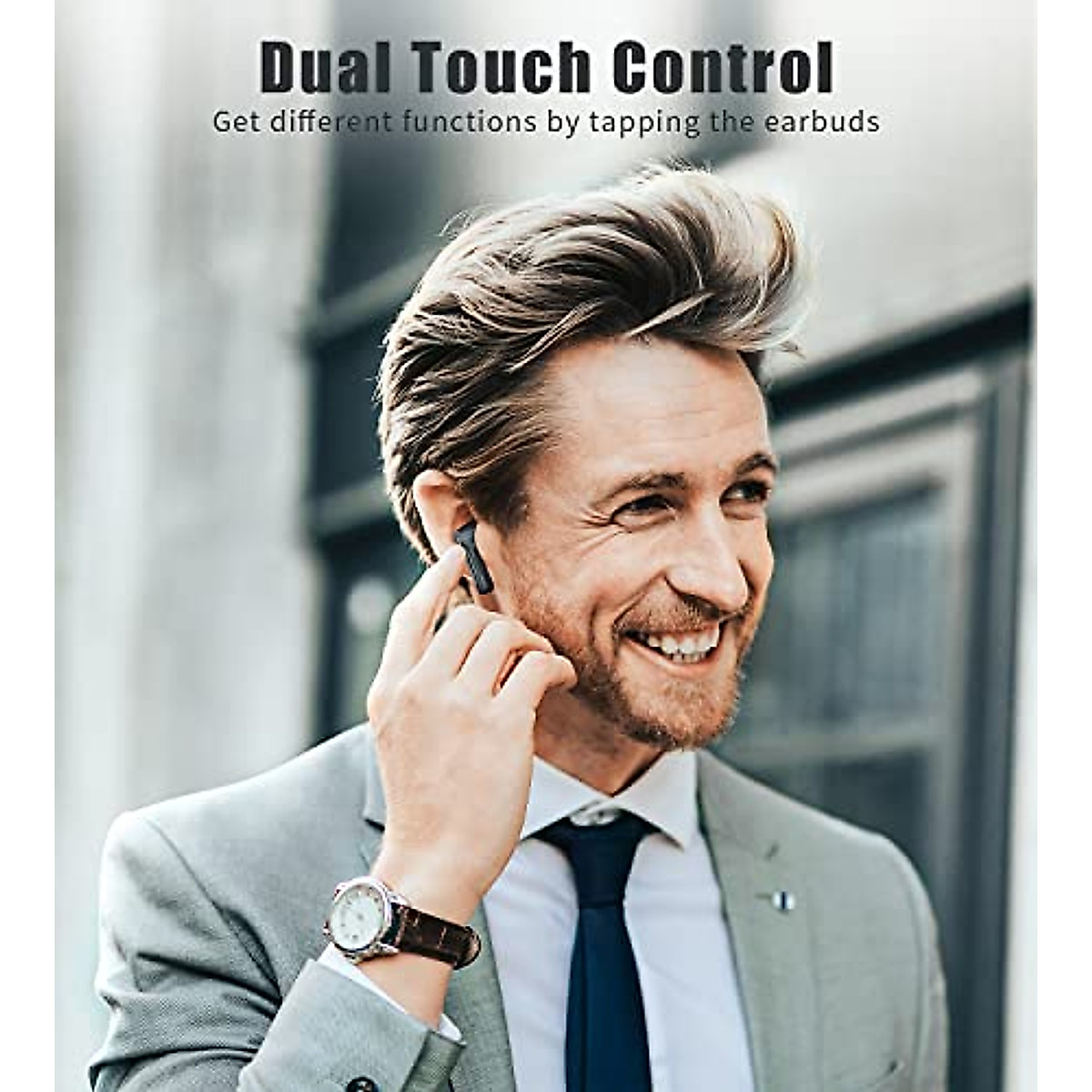 Wireless Earbuds Bluetooth Headphones, Stereo Earphones with 4-Mics Clear Call, 30Hrs Playtime & Wireless Charging, Deep Bass Headset with Dual LED Display Touch Control for iPhone/Android Matte Black