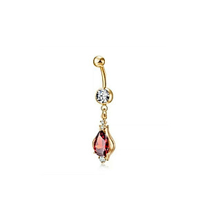 TISHYA JEWELLERS Women's Ruby & Diamond 2.10Ct 14K Yellow Gold Over Sexy Navel Piercing Belly Button Ring