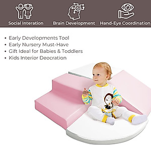 Wonder Space Tiny Climb and Crawl Soft Foam Play Set, Indoor Room Preschool Corner Baby Stage Slide Activity Play Structure, Motor Skills Early Development Gym Toy for Toddlers and Kids (Pink)