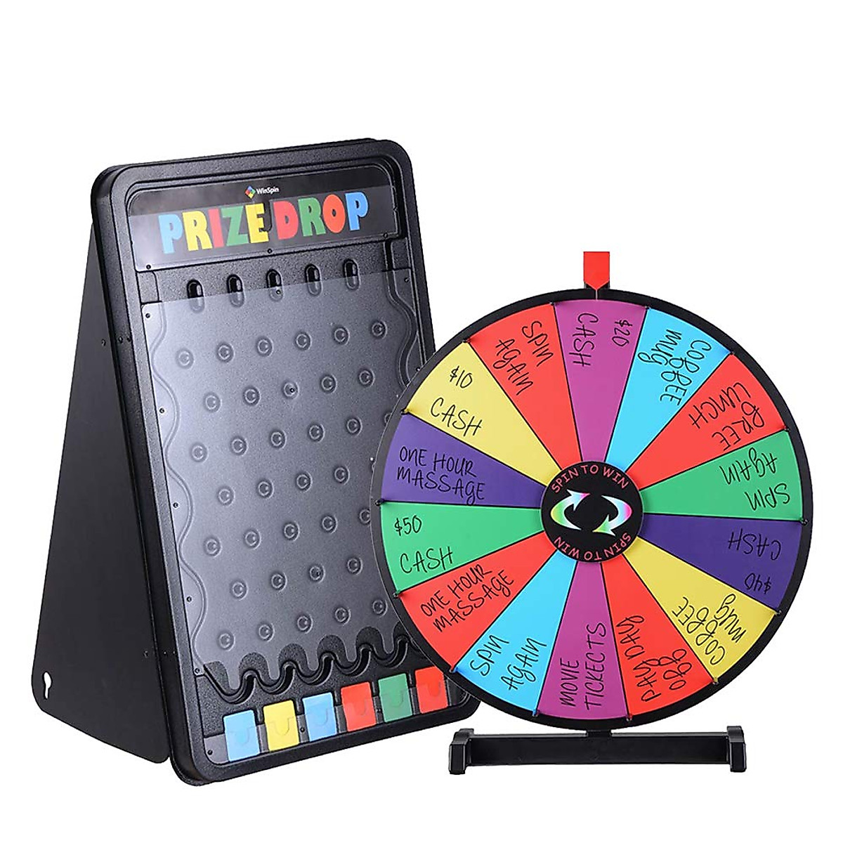WinSpin 19"x30" Prize Drop Board Game and 24" Tabletop Spinning Prize Wheel Bundle