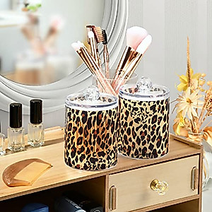 SUABO Plastic Jars with Lids,Leopard Tiger Skin Animal Print Storage Containers Wide Mouth,Glasss Airtight Canister Jar for Kitchen Bathroom Pantry Countertop,Set 2