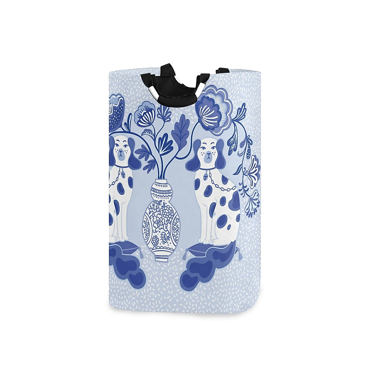 pnyoin Laundry Basket with Padded Handles, Collapsible Waterproof Laundry Hamper for Bathroom Bedroom, Clothes Hamper Stands Up Well(Staffordshire Dogs)