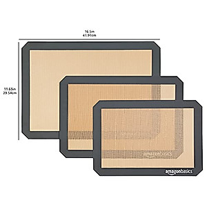 Amazon Basics Silicone, Non-Stick, Food Safe Baking Mat, Pack of 3, Beige/Gray, Rectangular, 16.5" x 11.62"
