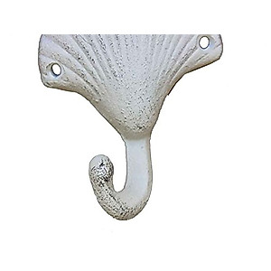 Hampton Nautical Decorative Cast Iron Seashell Wall Hook, Whitewashed