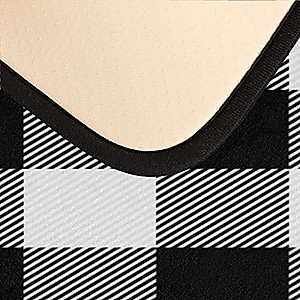 Black and White Plaid Bathroom Rugs Mats Set of 2, Buffalo Check 2 Piece Bath Mats for Bathroom, Absorbent Non Slip Soft Bath Toilet Contour Mat Shower Rugs Decorations for Kitchen Bedroom Indoor