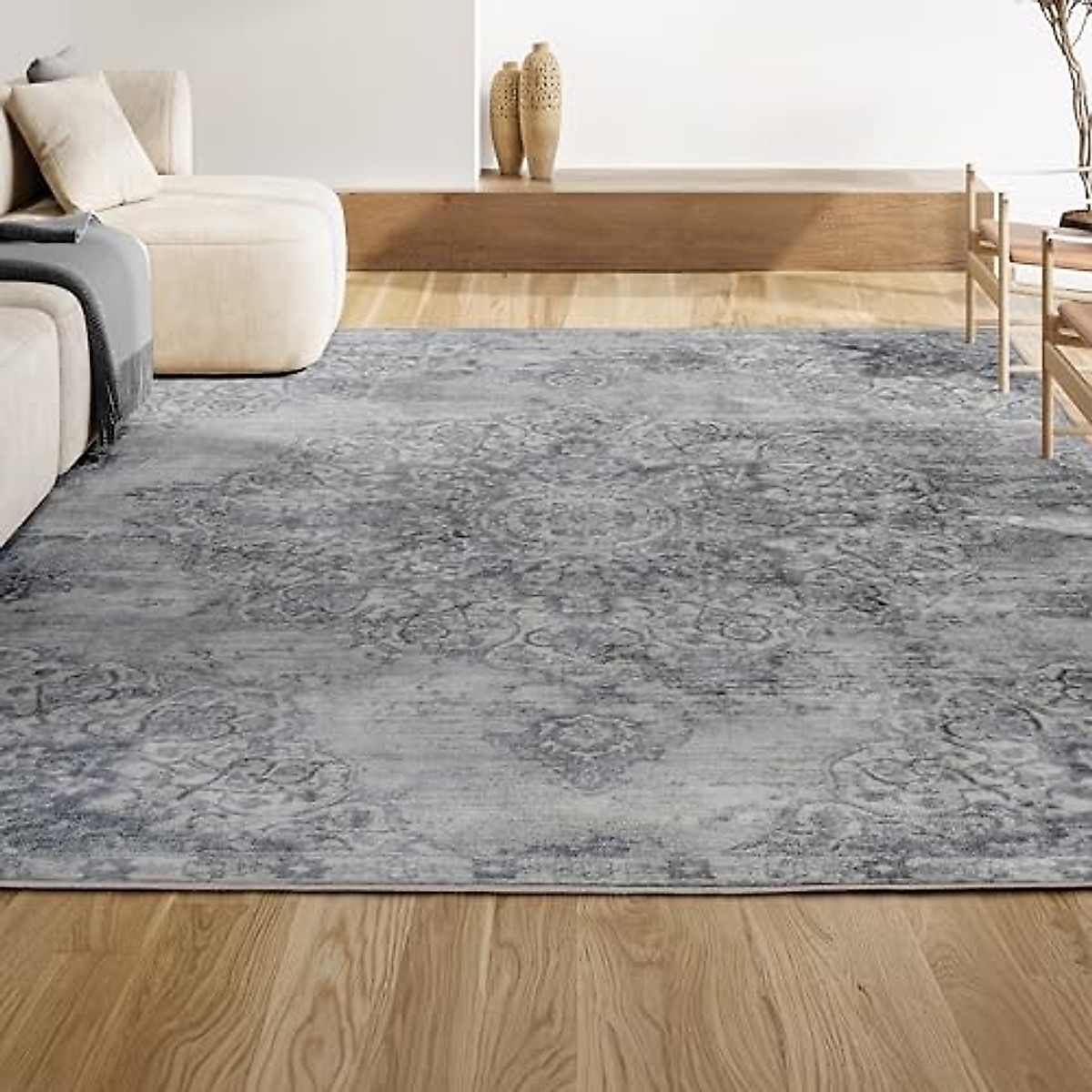 JONATHAN Y MDP103B-8 Modern Vintage Moroccan Medallion Indoor Area-Rug Country Easy-Cleaning Bedroom Kitchen Living Room Non Shedding, 8 X 10, Light Gray