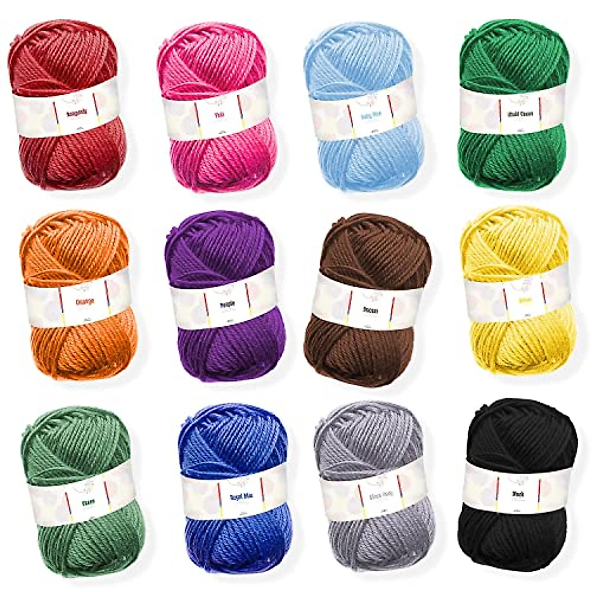 Acrylic Yarn Skeins 12 x 50g - 1200 Yards - Yarn for Crocheting - Soft Crochet Yarn for Knitting and Crafts - Multicolored Crochet Craft Yarn for Adults and Kids - 12 Pack