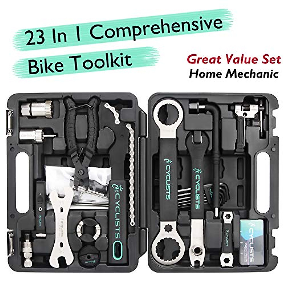 23 Piece Bike Tool Kit - Bicycle Repair Tool Box Compatible - Mountain/Road Bike Maintenance Tool Set with Storage Case