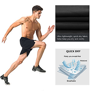 NAVISKIN Men's 5 inch Running Shorts Lightweight Quick Dry Workout Shorts Zipper Pocket Black Size L