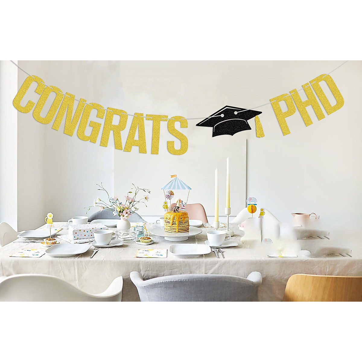 Congrats PHD Banner,Graduation Themed Class of 2024 Congrats Doctor Decorations，We are So Proud of You，Congratulations PHD College Graduation Party Supplies Black Gold