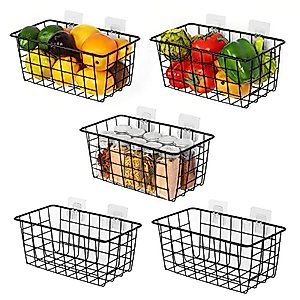 5 Pack Wire Storage Baskets, Hanging Wall Basket Premium Metal Storage Bin Organizer Basket for Home Office Kitchen Pantry Bathroom Countertop