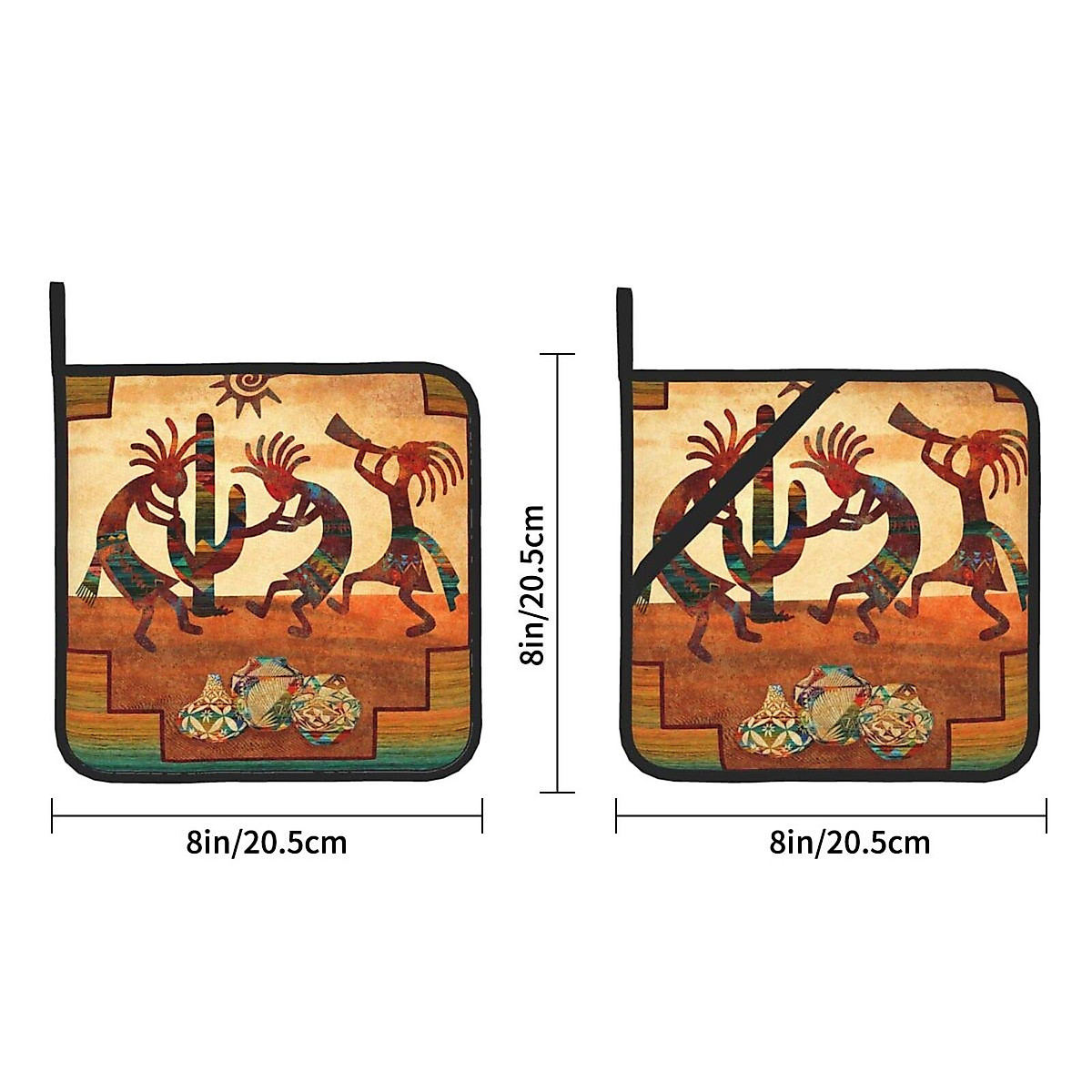 Pot Holders Southwest Native American Kokopelli Square Heat Resistant Kitchen Potholder Set of 2 for Cooking Baking BBQ Oven Hot Pads Oven Mitts 8 X8 Inch