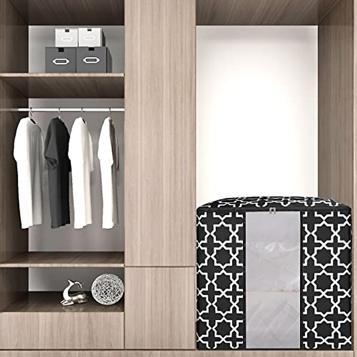 PFFVRP Storage Bags 100L 6-Pack, Blanket Clothes Organization with Reinforced Handle and Clear Window, Foldable with Sturdy Zipper, Large Capacity Comforter Storage Bag(Black)