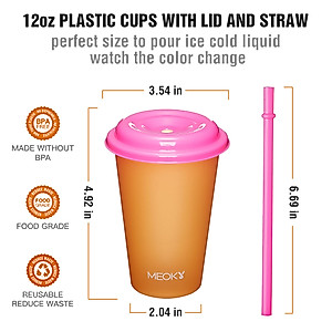 Meoky Color Changing Cups with Lids and Straws for Kids 6Pack 12oz Plastic Reusable Cold Drink Tumblers Summer Party Cups