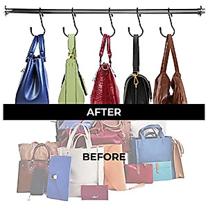 Purse Hanger for Closet 10 Pack, Metal S Hook Hooks for Hanging Purses, Handbags, Backpacks, Belts, Scraves, Hats, Clothes - Black S Hook, Hook for Pots and Pans