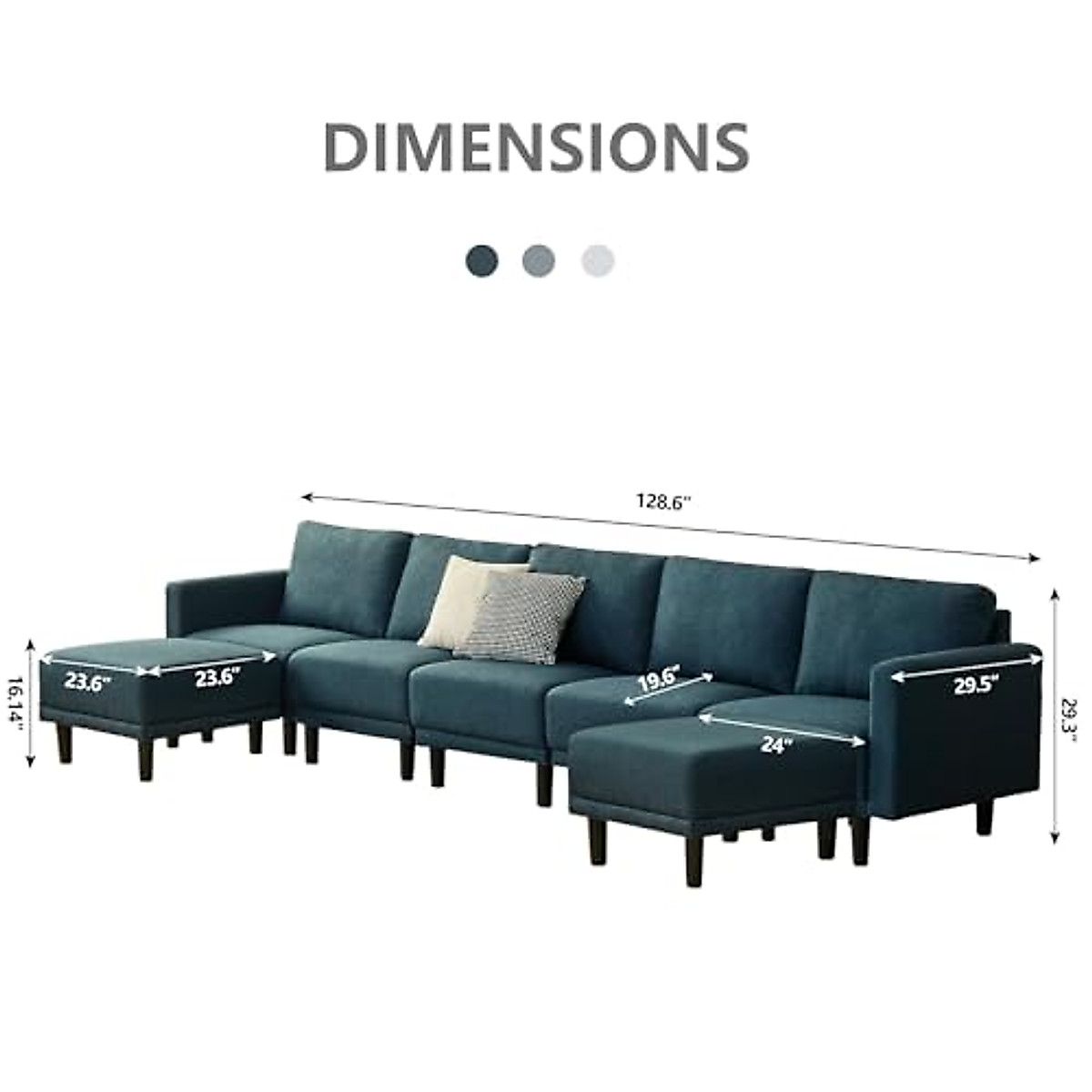 Cpintltr U Shaped Sectional Sofa Modern Convertible Modular Couch with Reversible Chaise Upholstered Linen 5-Seat Sofa Furniture Set with Ottomans for Living Room (Navy Blue,5+2)