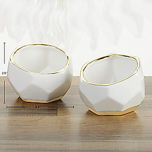 Kate Aspen 23216NA Geometric Ceramic Planters Decorative Bowls (Set of 2) Trinket Dish, Home, Room, Desk, Table Décor, One Size, White