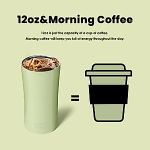 BOTTLE BOTTLE Insulated Coffee Tumblers with Dual-use Lid and Straw Double Walled Iced Travel Coffee Mug for Woman and Man 12oz Stainless Steel Tumbler with Handle（avocado green）