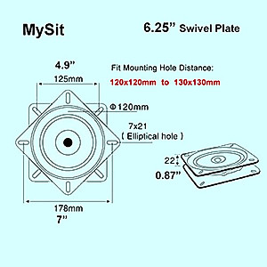 MySit 6.25" Heavy Duty Bar Stool Swivel Plate Replacement, Square Swivel Mechanism for Recliner Chair or Furniture - Ball Bearing Swivel Boat Seat