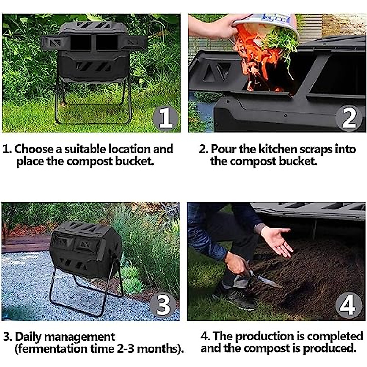 Compost Bins Outdoor 43 Gallon Garden Compost Tumbler Bin ｜ Extra Wide Dual Chamber with 360 Degree Rotating Composter Food Waste Bin ｜Outdoor Aerating Waste Bin Composting Tumbler
