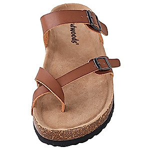 OUTWOODS Women's Bork-30 Vegan Leather Slide On Toe Loop Sandals, Brown 10