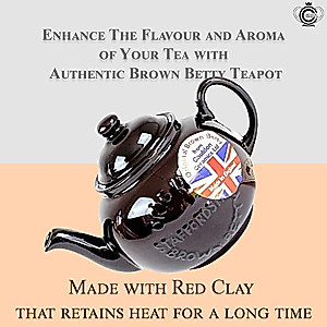 Cauldon Ceramics Classic Brown Betty Teapot | Hand Made 4 Cup Brown Betty Teapot with Logo | Made with Staffordshire Red Clay | Traditional Teapot | Authentic, Made in England Teapot | 36 fl oz