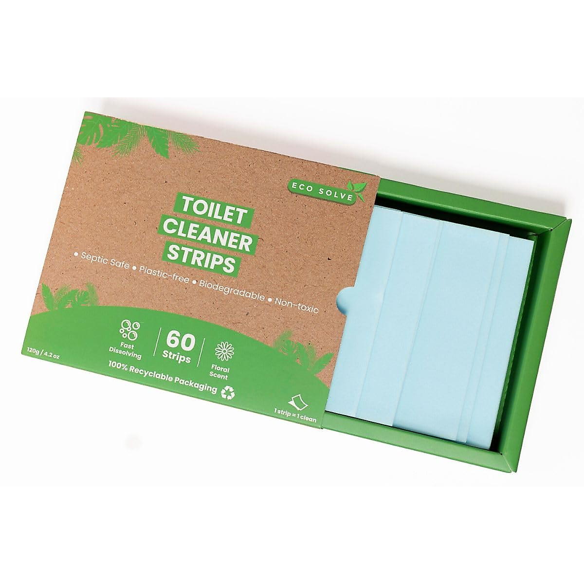 Natural Toilet Bowl Cleaner Strips, Eco-friendly, Non-toxic, Septic Safe, Removes Odors & Stains, Plastic-free, Natural Toilet Bowl Cleaner for Quick and Easy Cleaning, Toilet Fresheners (60 count)