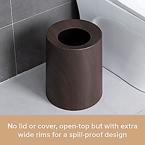 Spill Proof Kids Pet Friendly Garbage Can - Dark Walnut Wood Color Trash Bin - Top Indoor Outdoor Office Bedroom Bathroom - 3.2Gal - Patio Bar Loft Den - Round Designer Waste Basket - 10inx10inx12in