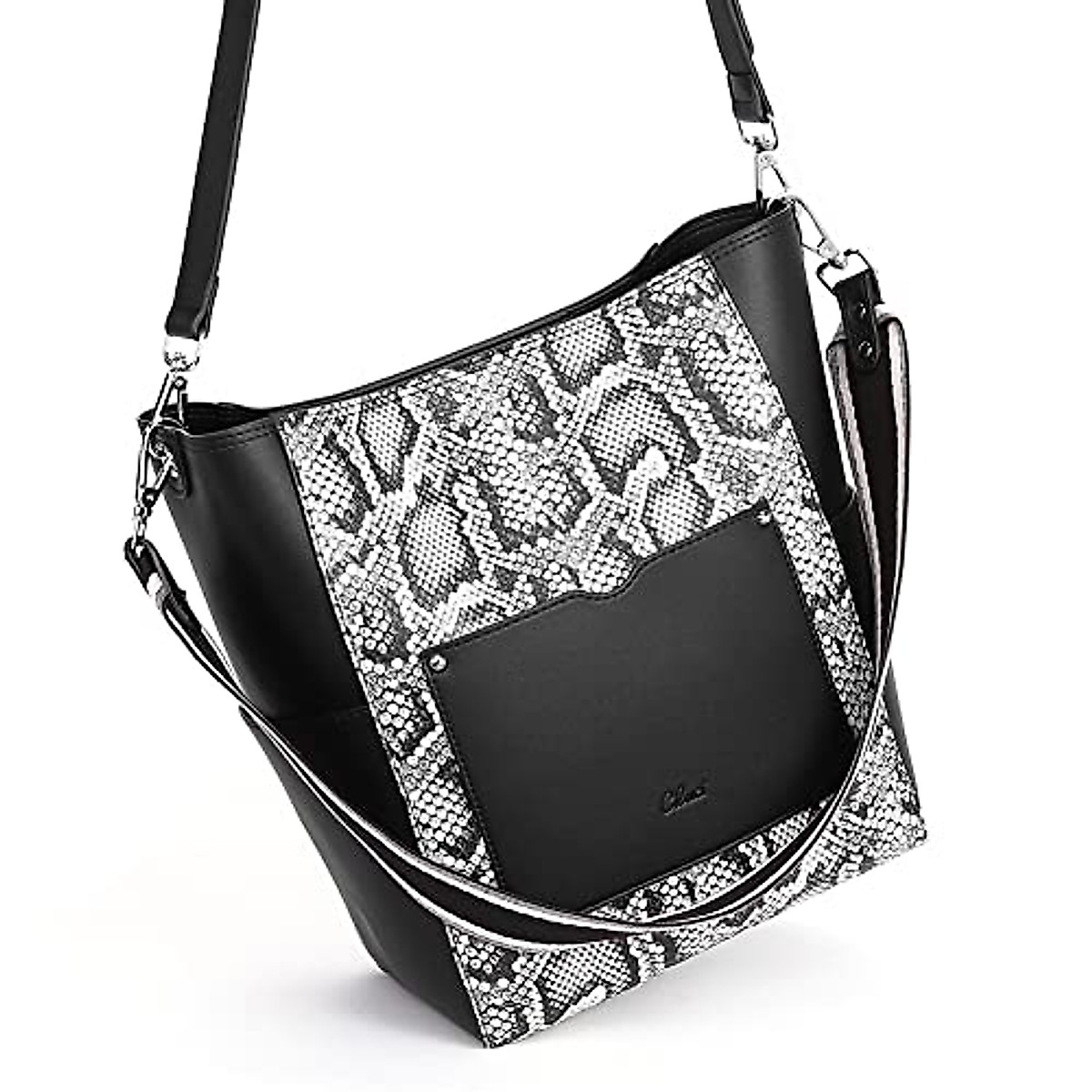 CLUCI Purses and Handbags for Women Vegan Leather Designer Tote Large Hobo Shoulder Bucket Cross-body Bag Snake Pattern with Black