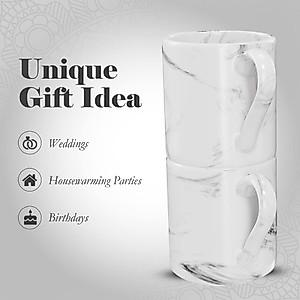 American Atelier Ceramic Mini Espresso Cups Set of 4, 3oz - Stackable Tiny Mugs for Small Shots of Coffee with Metal Stand - Use Demitasse Espresso Mug Racks for Any Kitchen or Café (Marble)