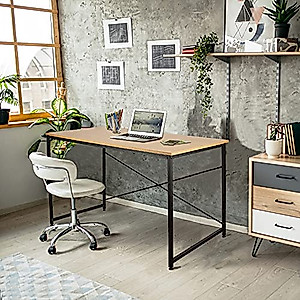 MJWDP Simple Computer Office Wooden Desk Wooden PC Laptop Study Table Workstation 47.2x23.6x29 Inch Brown