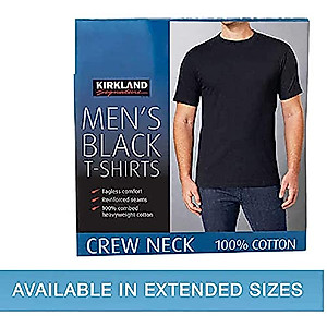 Kirkland Signature Men's Crew Neck Tee 100% Combed Heavyweight Cotton T-Shirts (Pack of 6) (Black, Small)